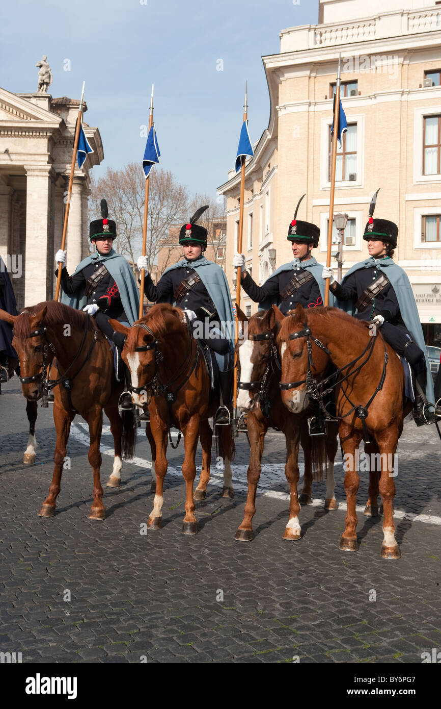 "Lanceri di Montebello" military Lancers on horses in hight uniforms ...