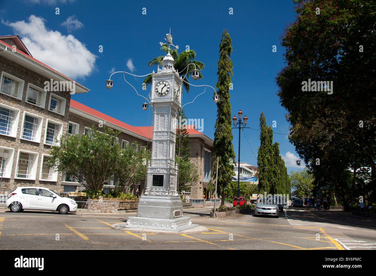 Seychelles, Island of Mahe. Capital city of Victoria. Historic downtown ...