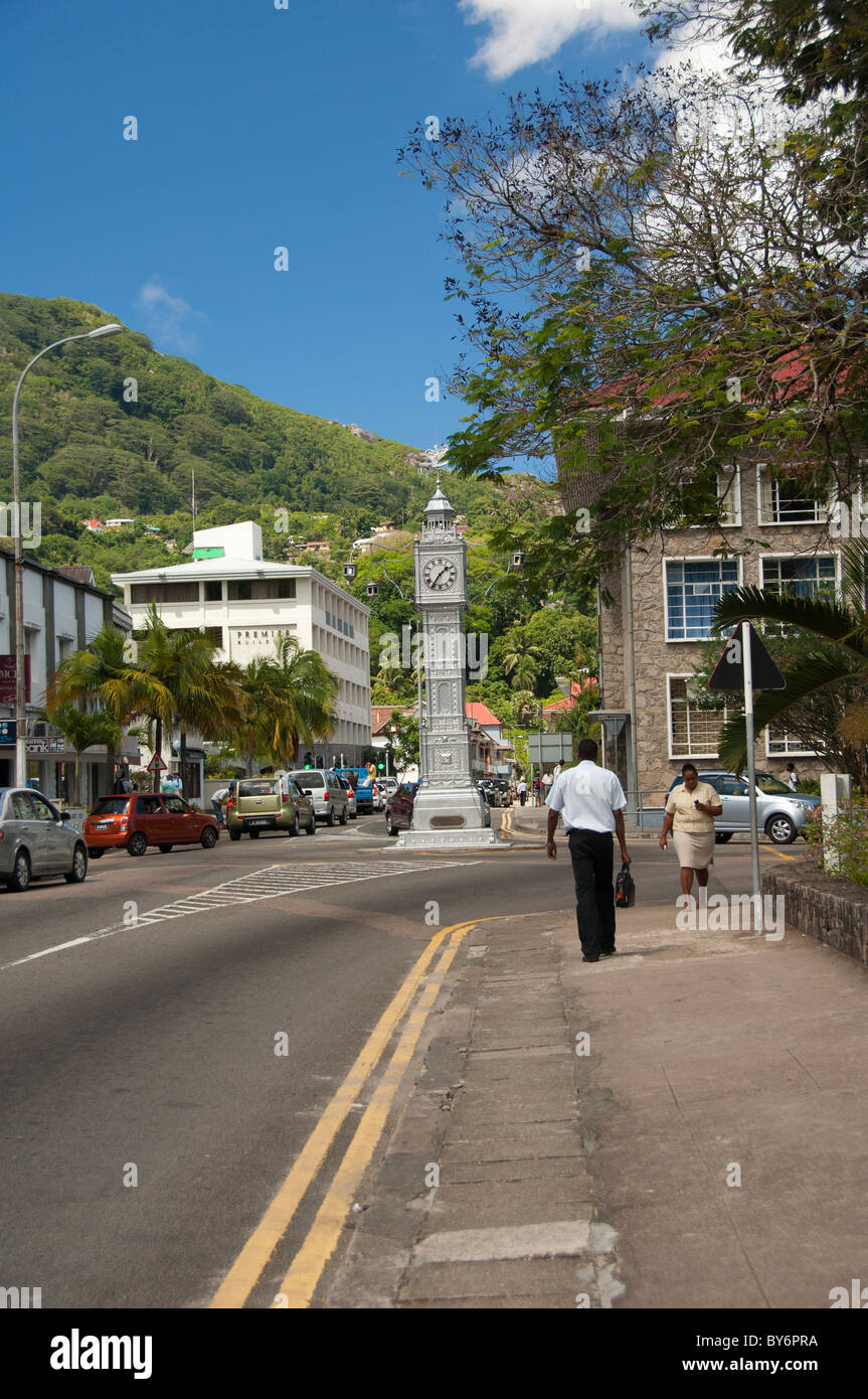 Seychelles, Island of Mahe. Capital city of Victoria. Historic downtown ...
