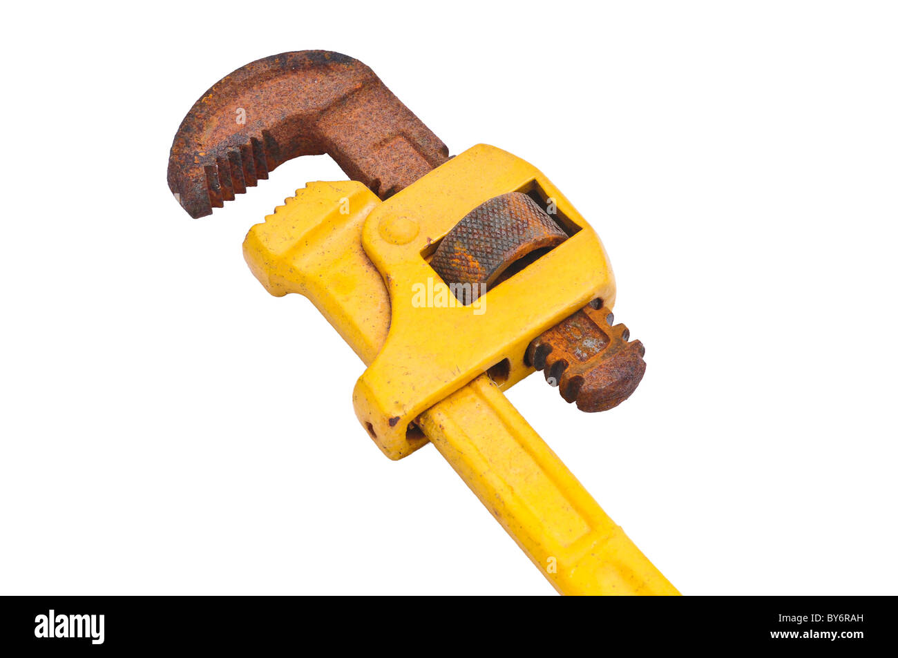 Yellow rusty wrench cutout on white background Stock Photo - Alamy