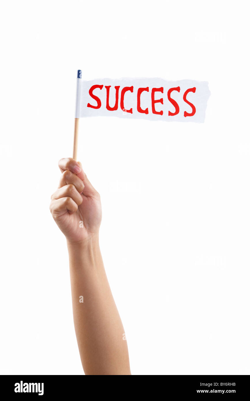 Hand holding success flag, shot aginst white background Stock Photo - Alamy