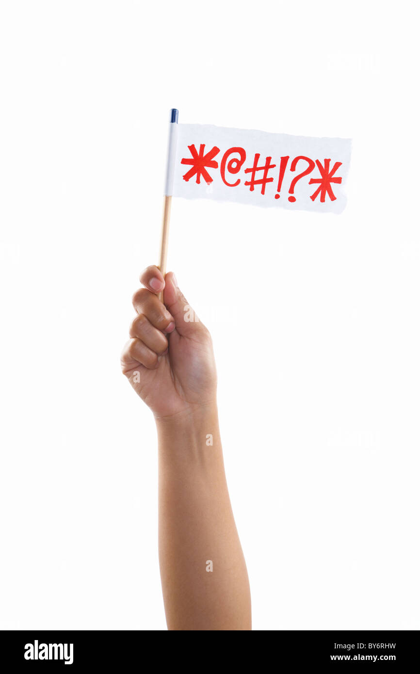 Hand holding angry symbols flag, shot aginst white background Stock ...