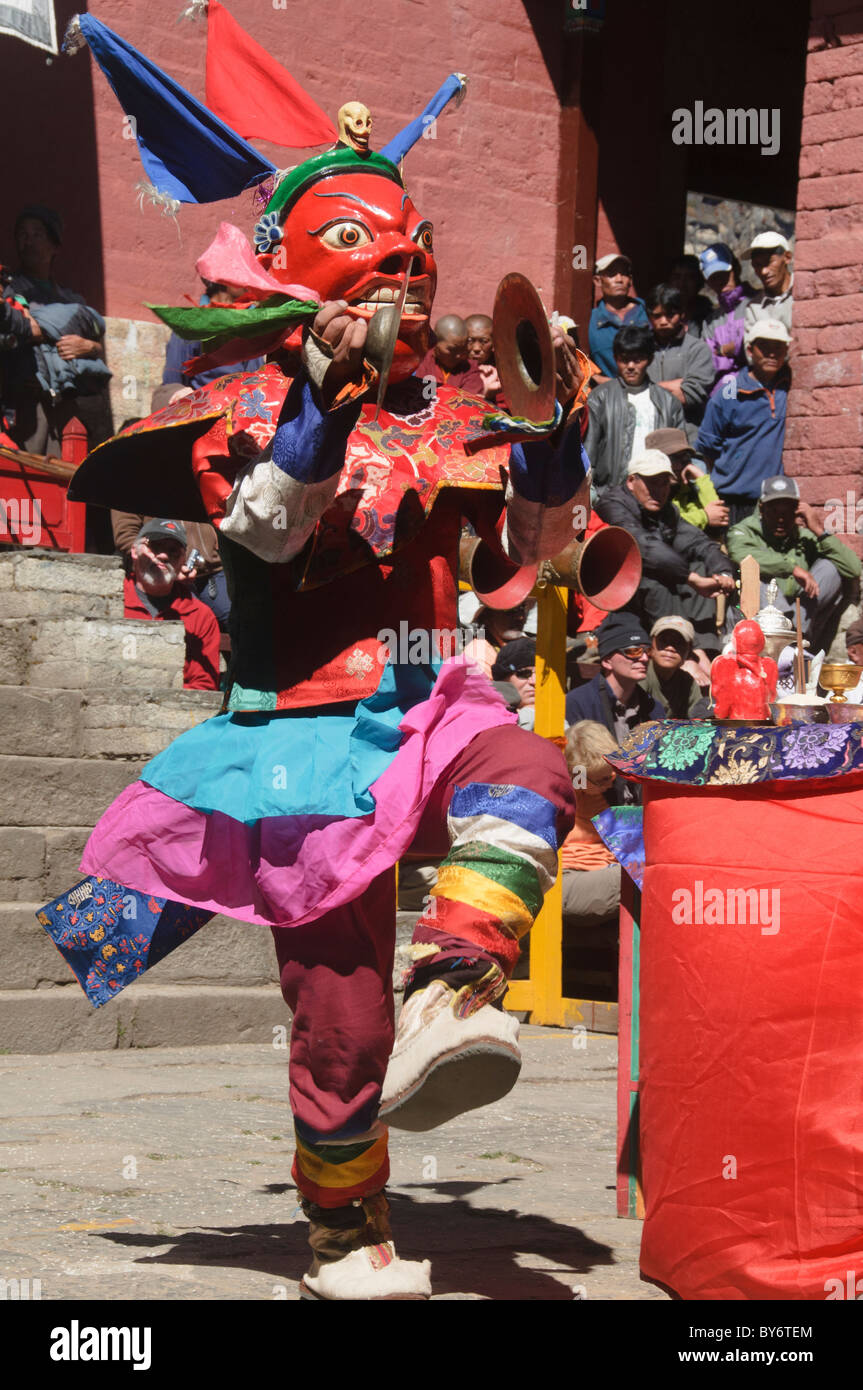 masked monk dancing at the Mani Rimdu Festival at Tengboche Monastery ...