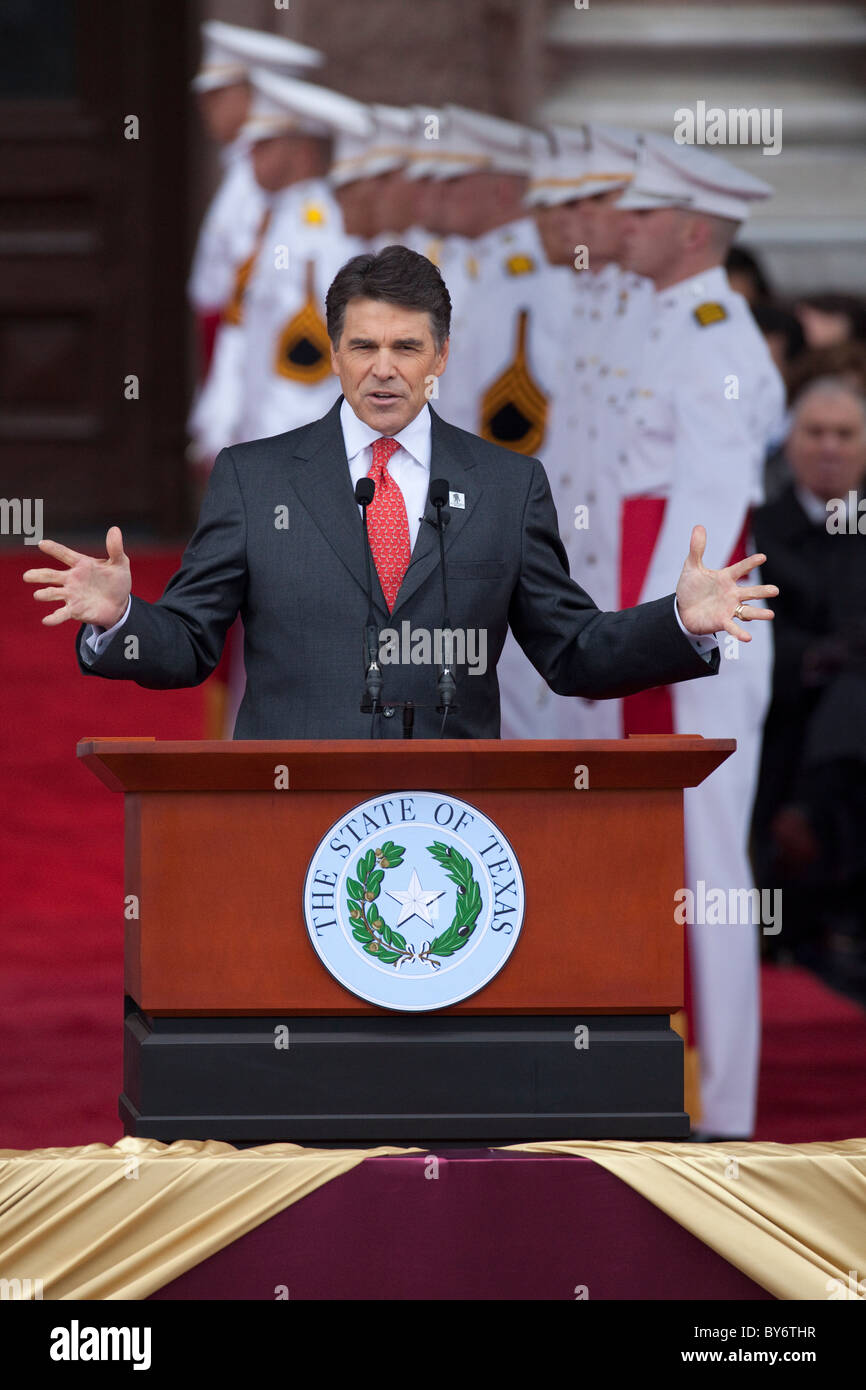Texas Governor Rick Perry gestures while making his inaugural speech in ...