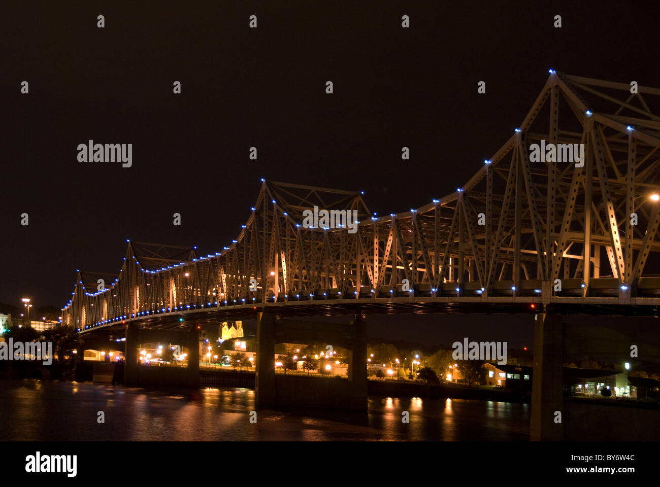 Night photo of Bridge over the Illinois River; Peoria Illinois USA ...