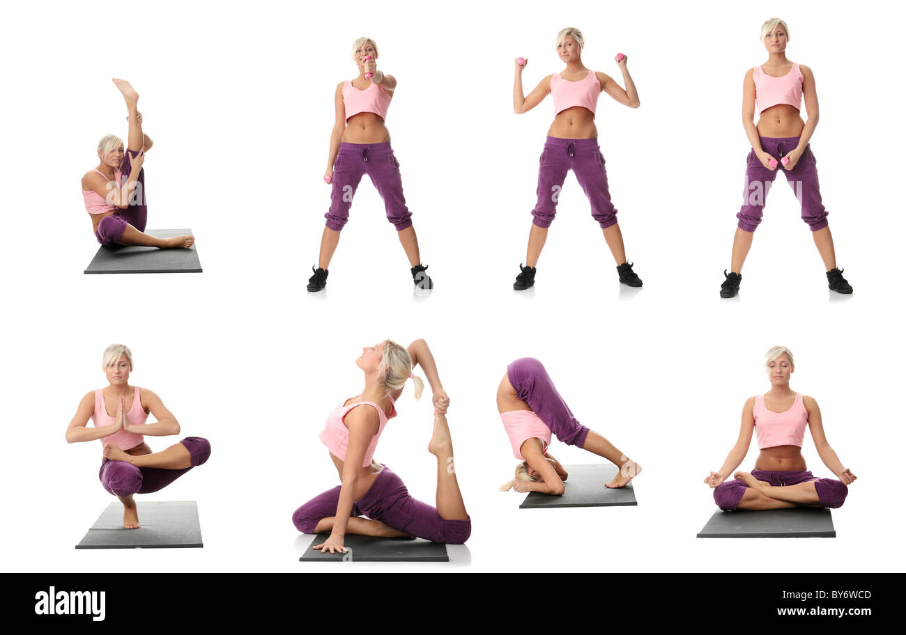 Young woman exercising isolated on white background Stock Photo - Alamy