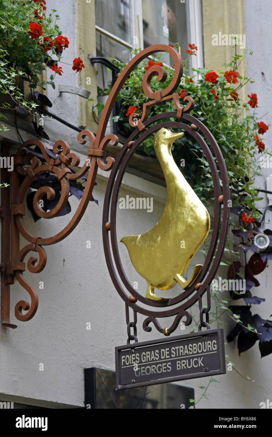 France Alsace Strasbourg street scene shop signs restaurant cafe sign ...