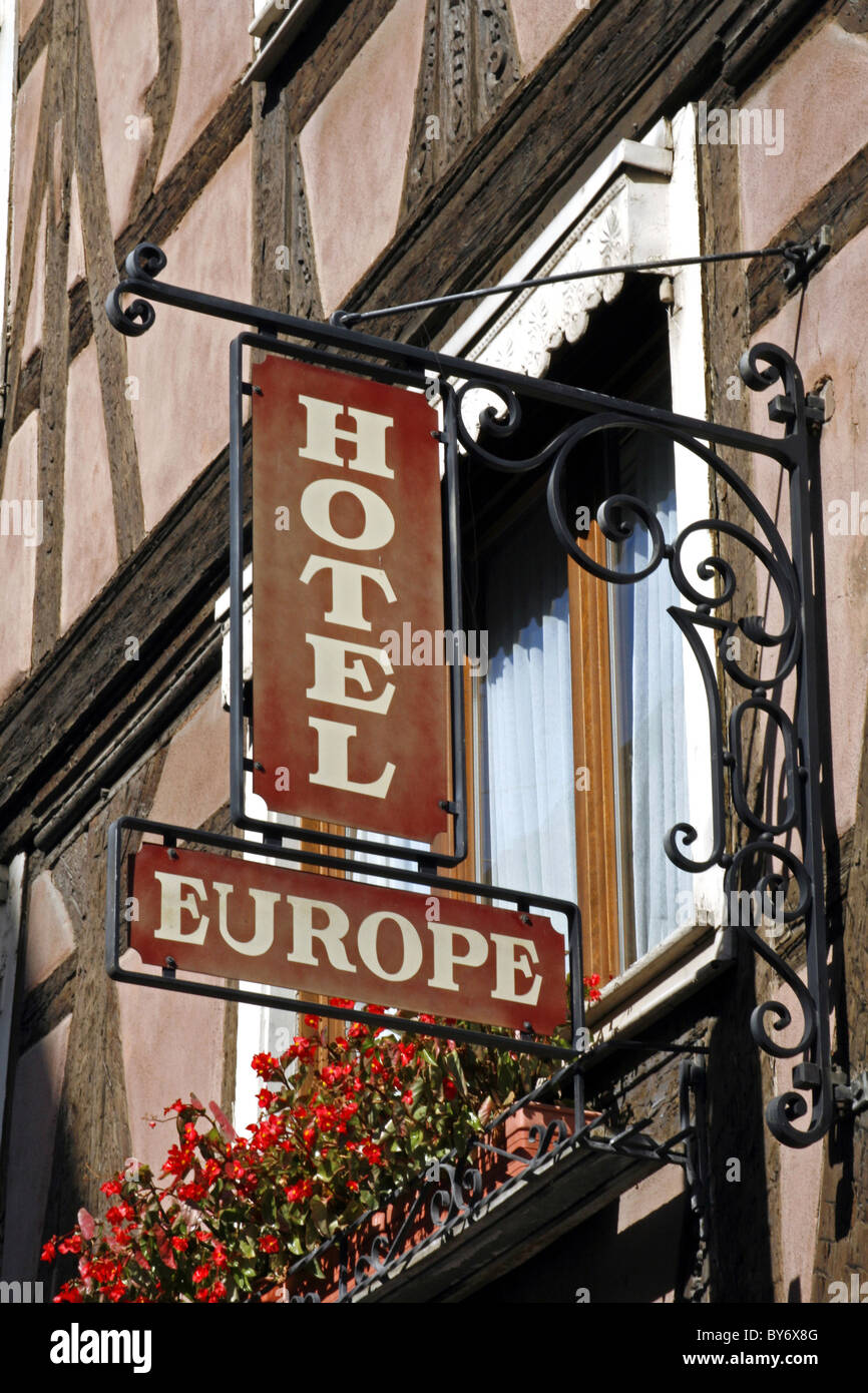 France Alsace Strasbourg street scene shop signs restaurant cafe sign ...