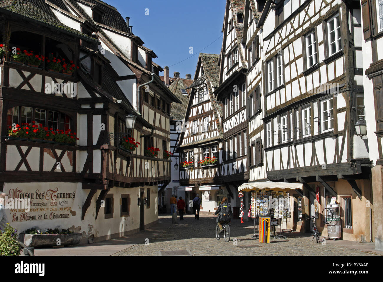 France Alsace Strasbourg timbered buildings with window boxes and ...