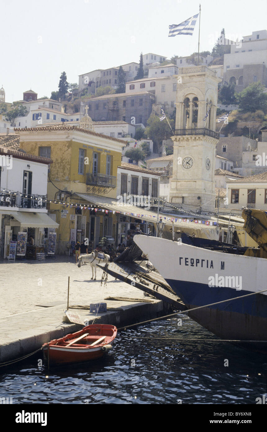 Hydra harbour on Hydra island, Mediterranean Sea, Hydra island, Greece ...