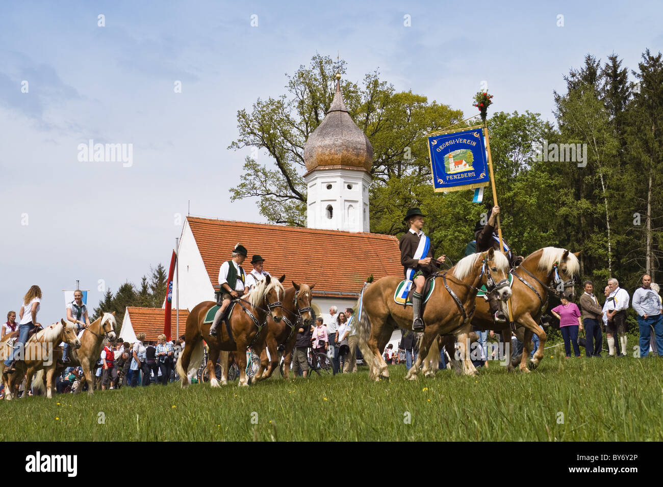 Traditional Georgiritt at Hub-chapel, Penzberg, Upper Bavaria, Germany ...