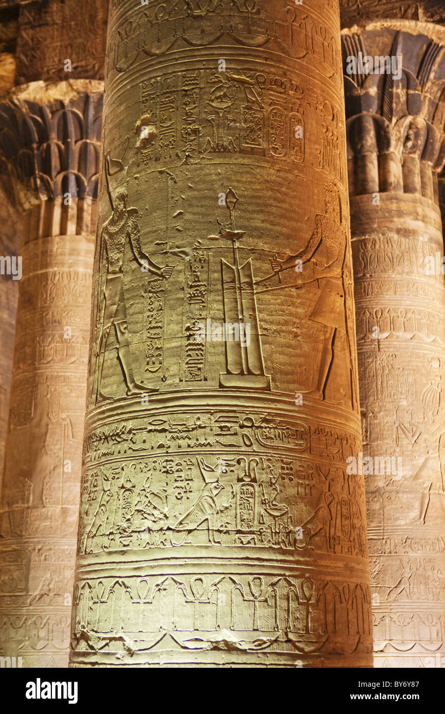 First hypostyle, Temple of Horus, Edfu, Egypt, Africa Stock Photo - Alamy