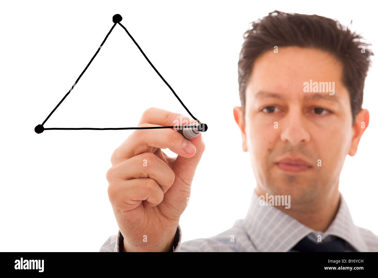 businessman drawing a diagram with the balance between three sides from ...