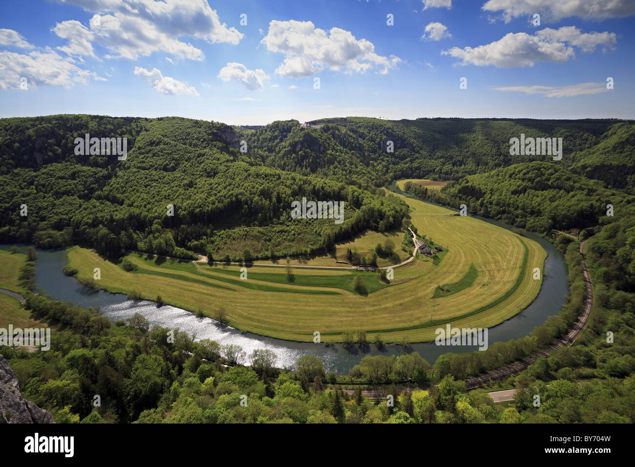 View to Danube meander near Beuron monastery, Upper Danube nature park ...