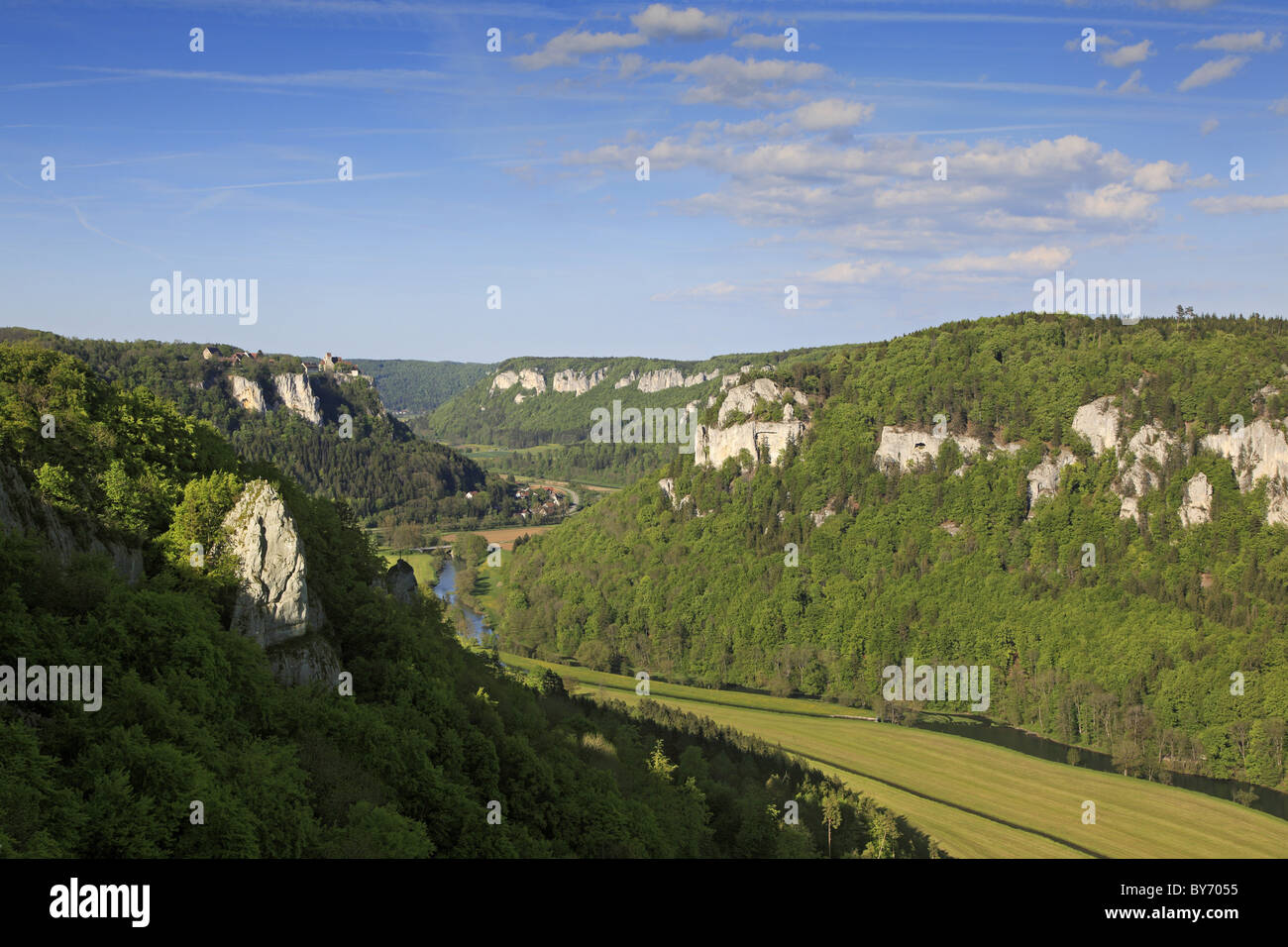 View over the Danube valley towards Werenwag castle, Upper Danube ...