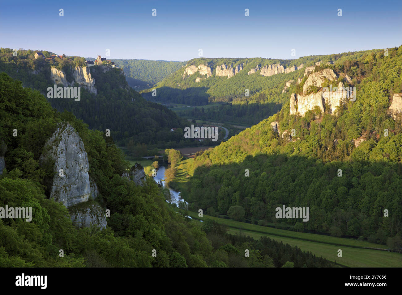 View over the Danube valley towards Werenwag castle, Upper Danube ...