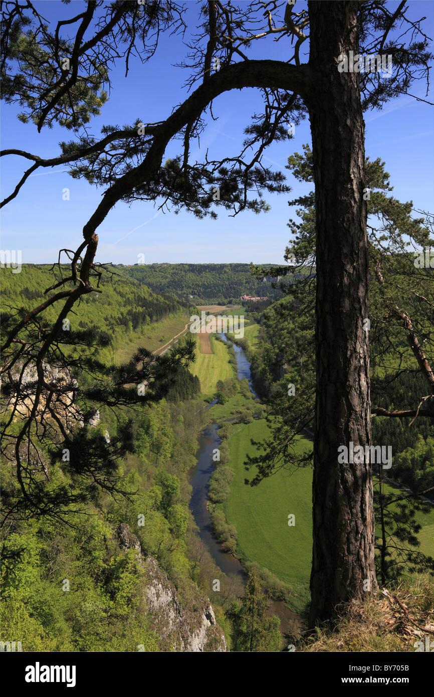 View over the Danube valley towards Beuron monastery, Upper Danube ...