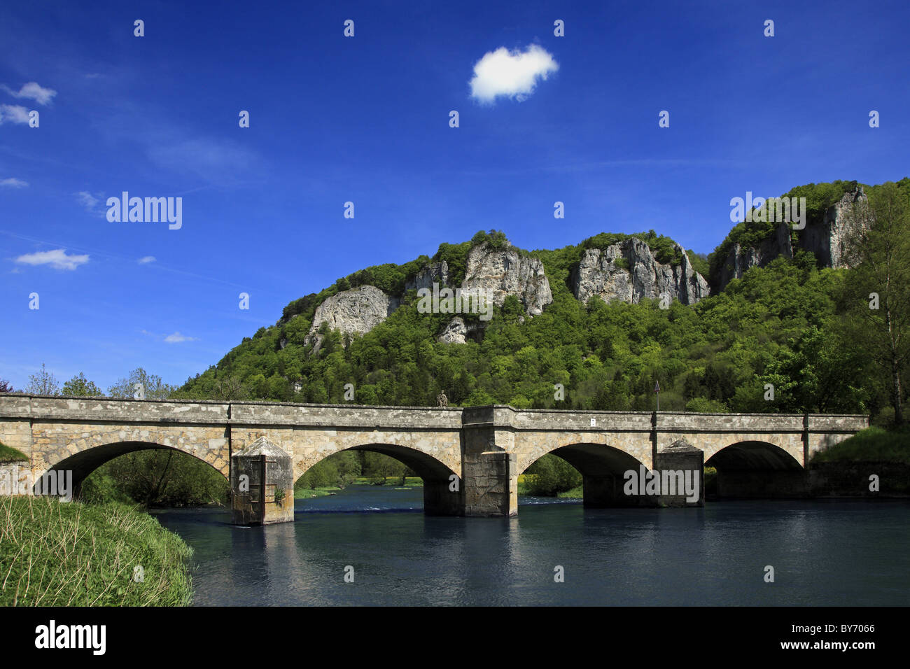 Danube bridge near Hausen, Upper Danube nature park, Danube river ...
