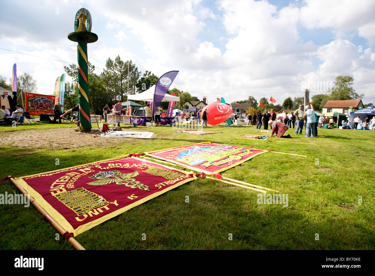 Banners laying on the ground at the Burston Strike School Rally Stock ...