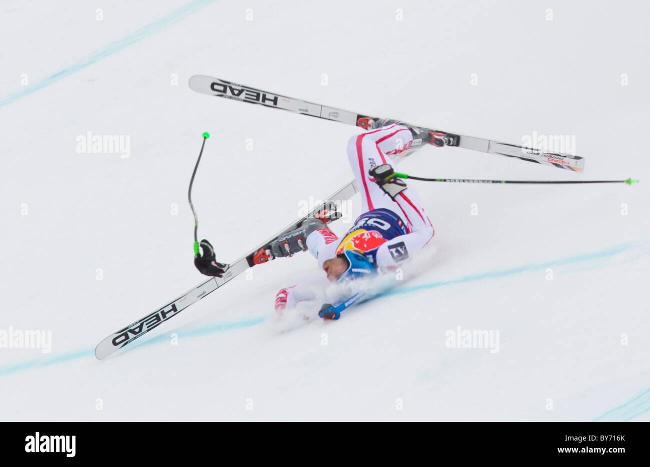 Crash of Hans GRUGGER, AUT in the training session for the Ski Worldcup ...