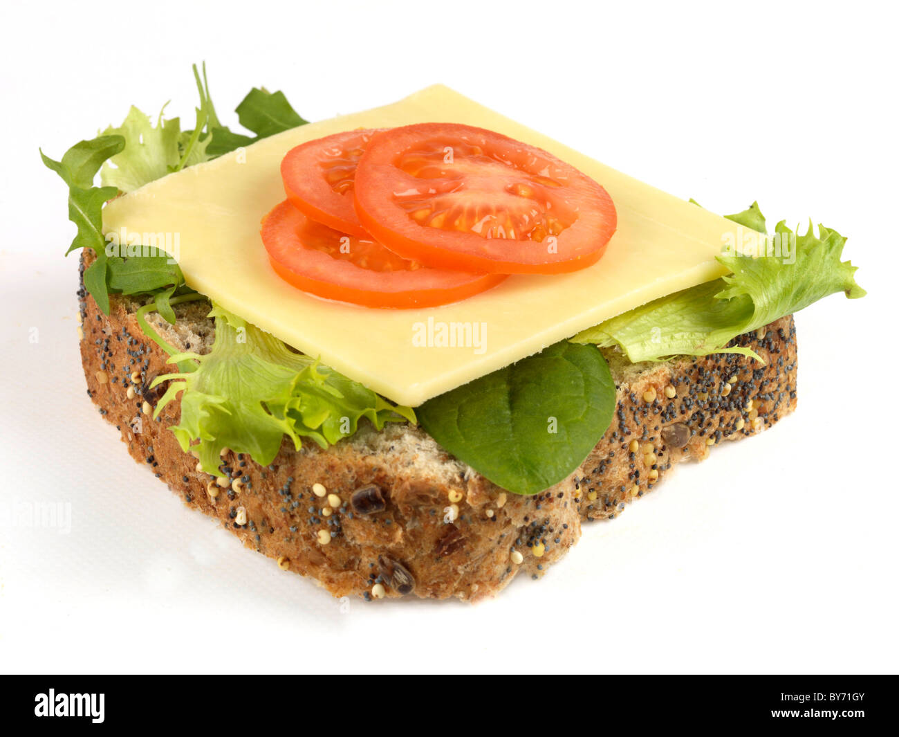 Fresh Healthy Cheese Tomato And Lettuce Open Top Sandwich Isolated ...
