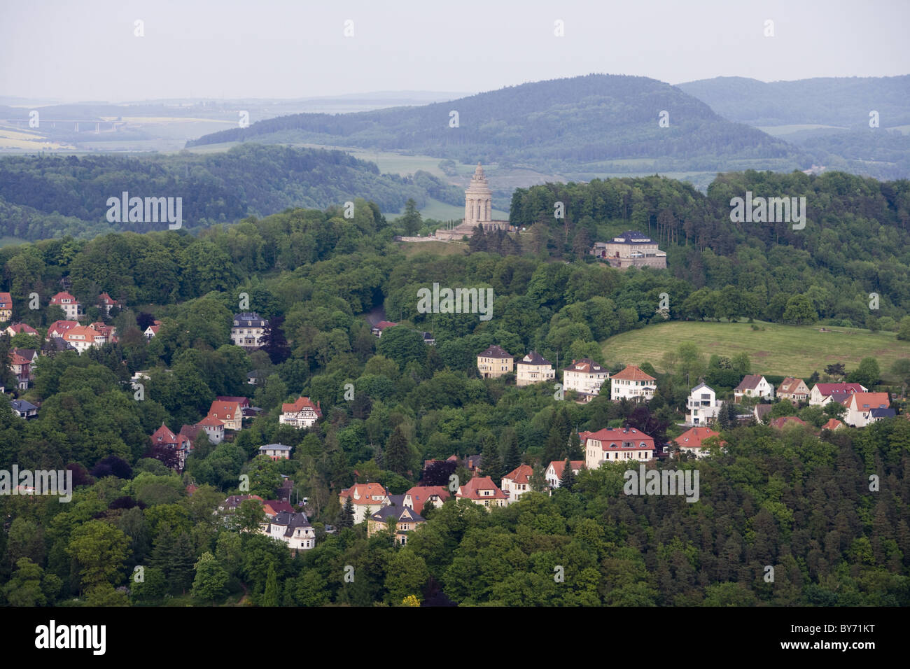 Villas and Burschenschaftsdenkmal monument seen from Wartburg medieval ...