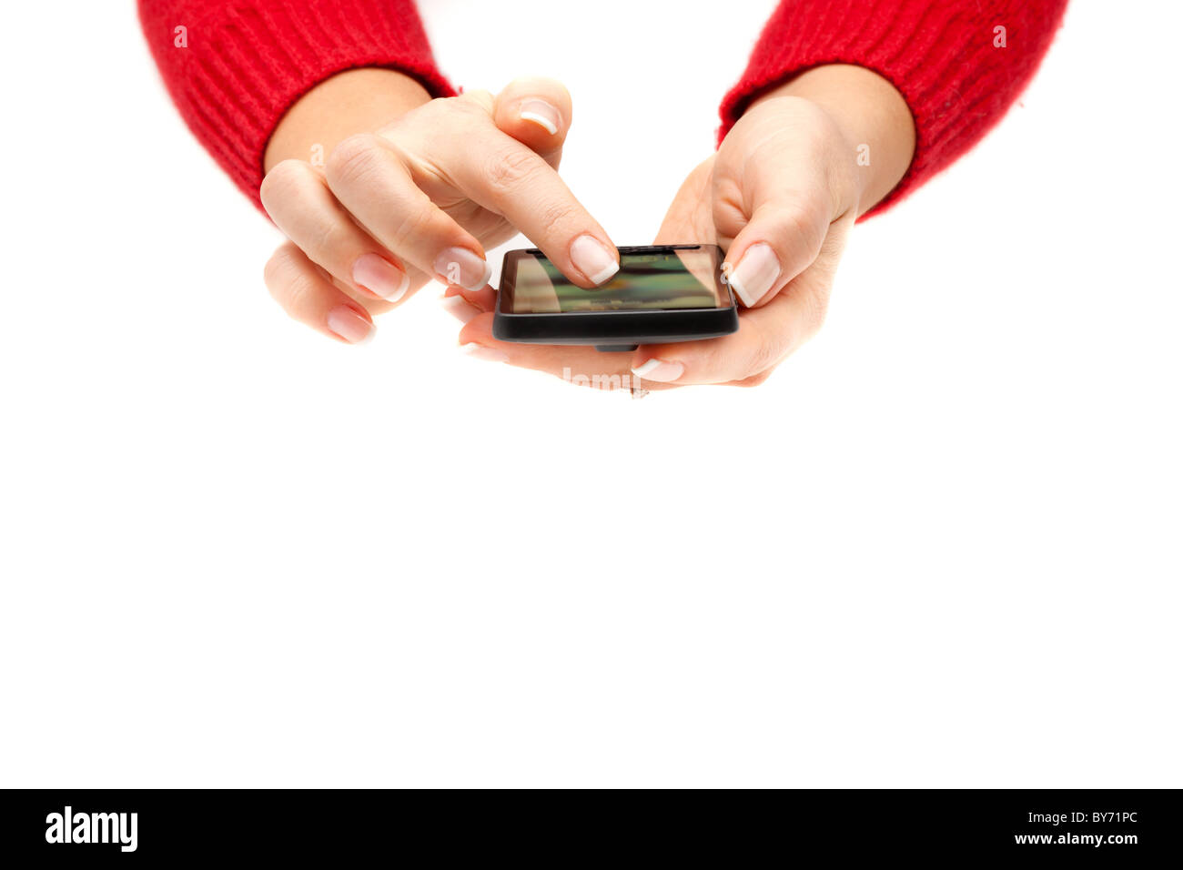 Hands using smartphone, isolated on white background Stock Photo - Alamy