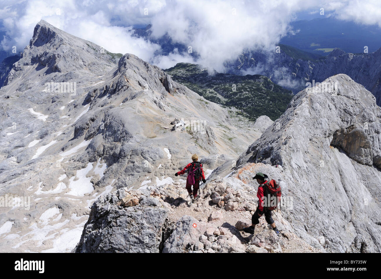 Mountaineers descending from Triglav to Triglav hut , Triglav, Triglav ...