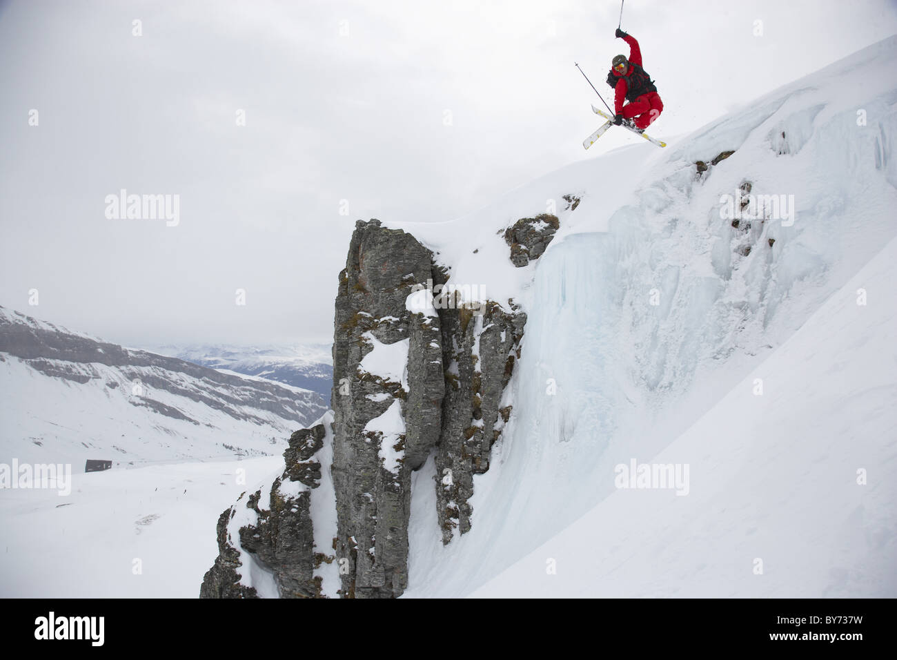 Skier Jump Mid Air Snow Mountain Action High Resolution Stock ...
