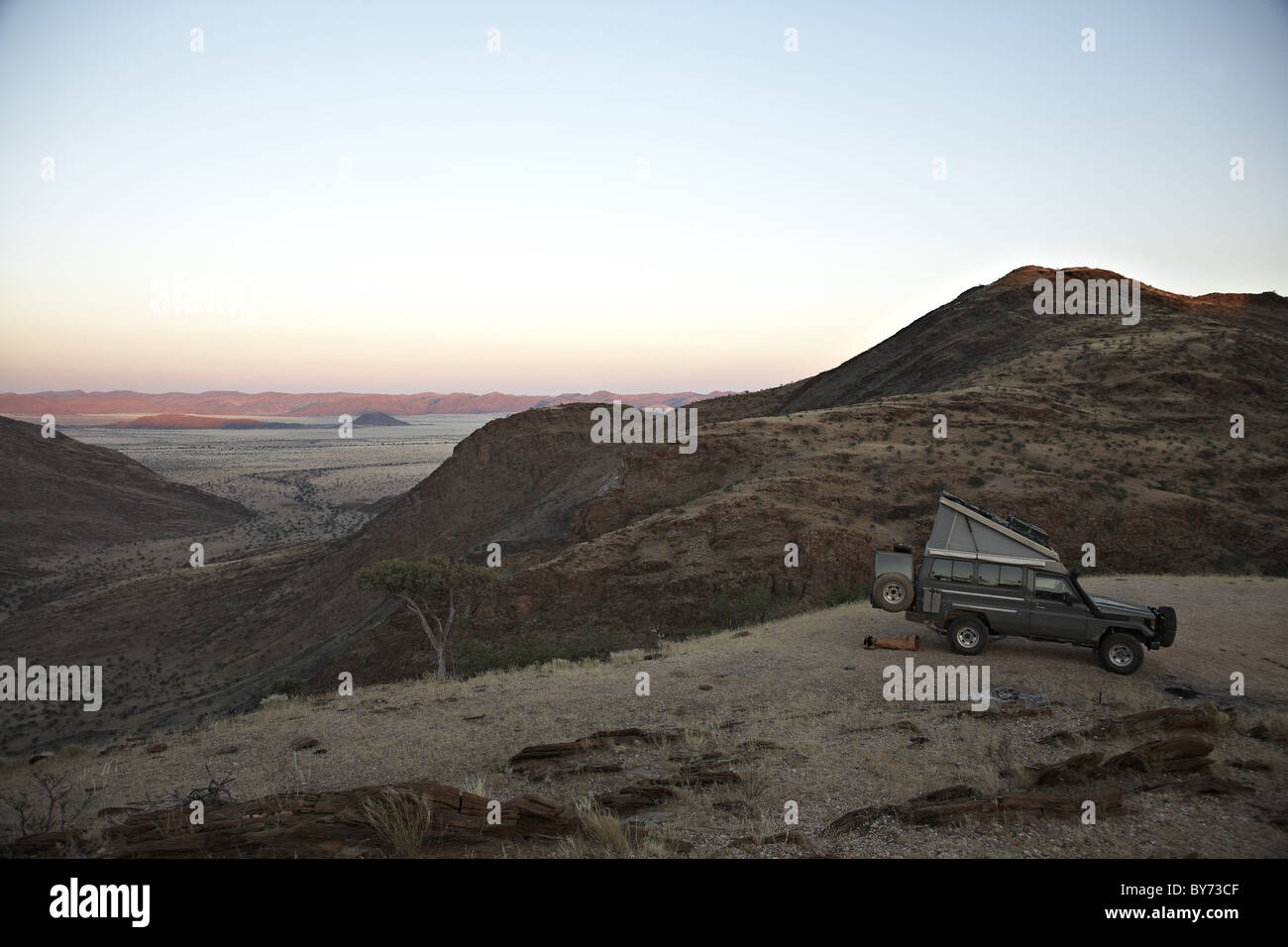 Toyota Landcruiser at Van Zyl's Pass at sunset, Namibia, Africa Stock ...