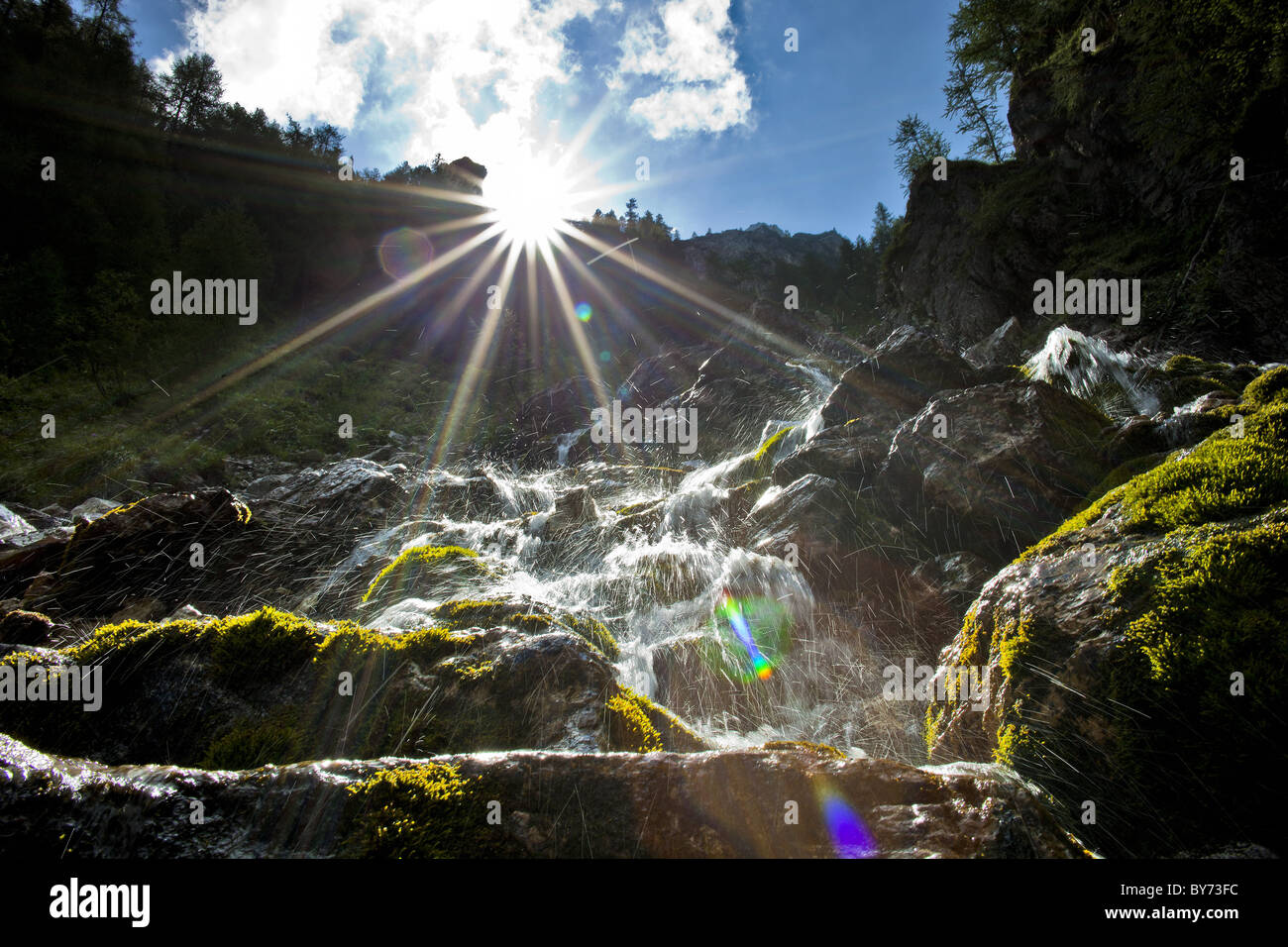 Water cascade at lake Tappenkarsee, Salzburger Land, Austria Stock ...