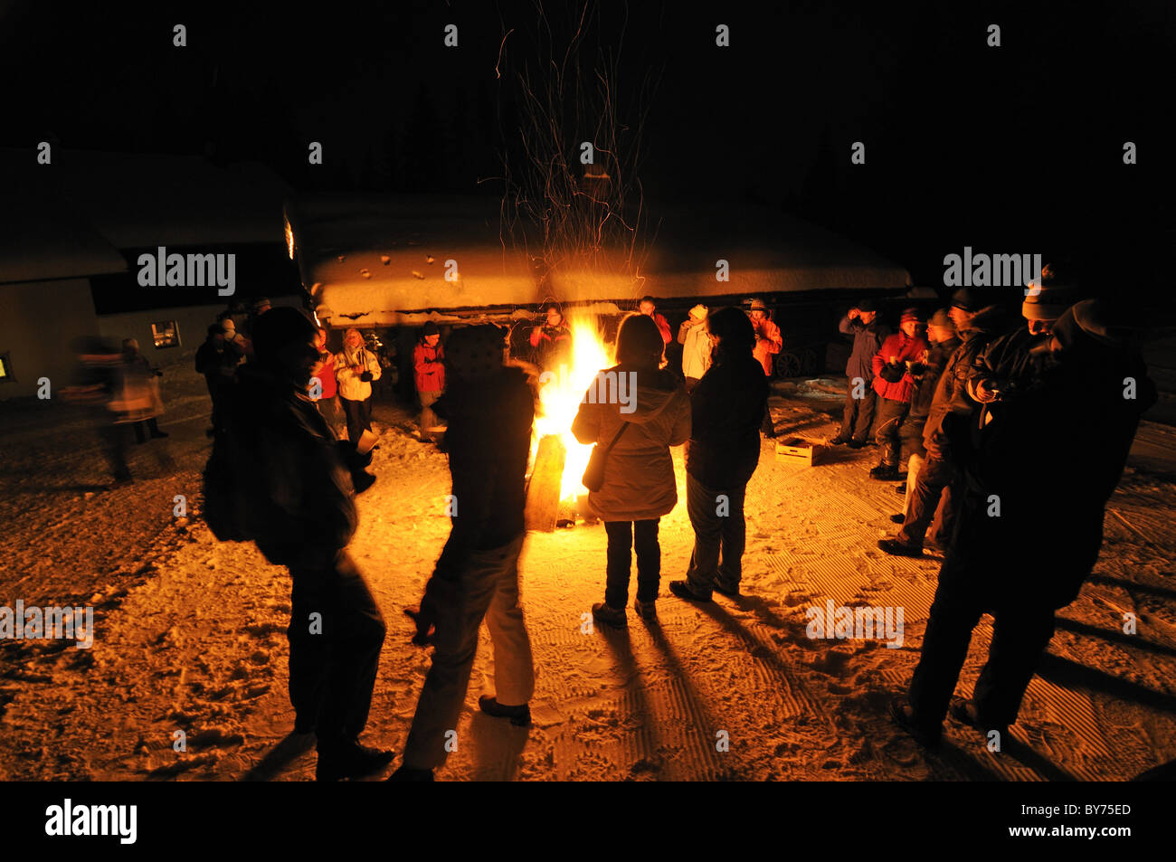 Silhouette People Standing Bonfire High Resolution Stock Photography ...