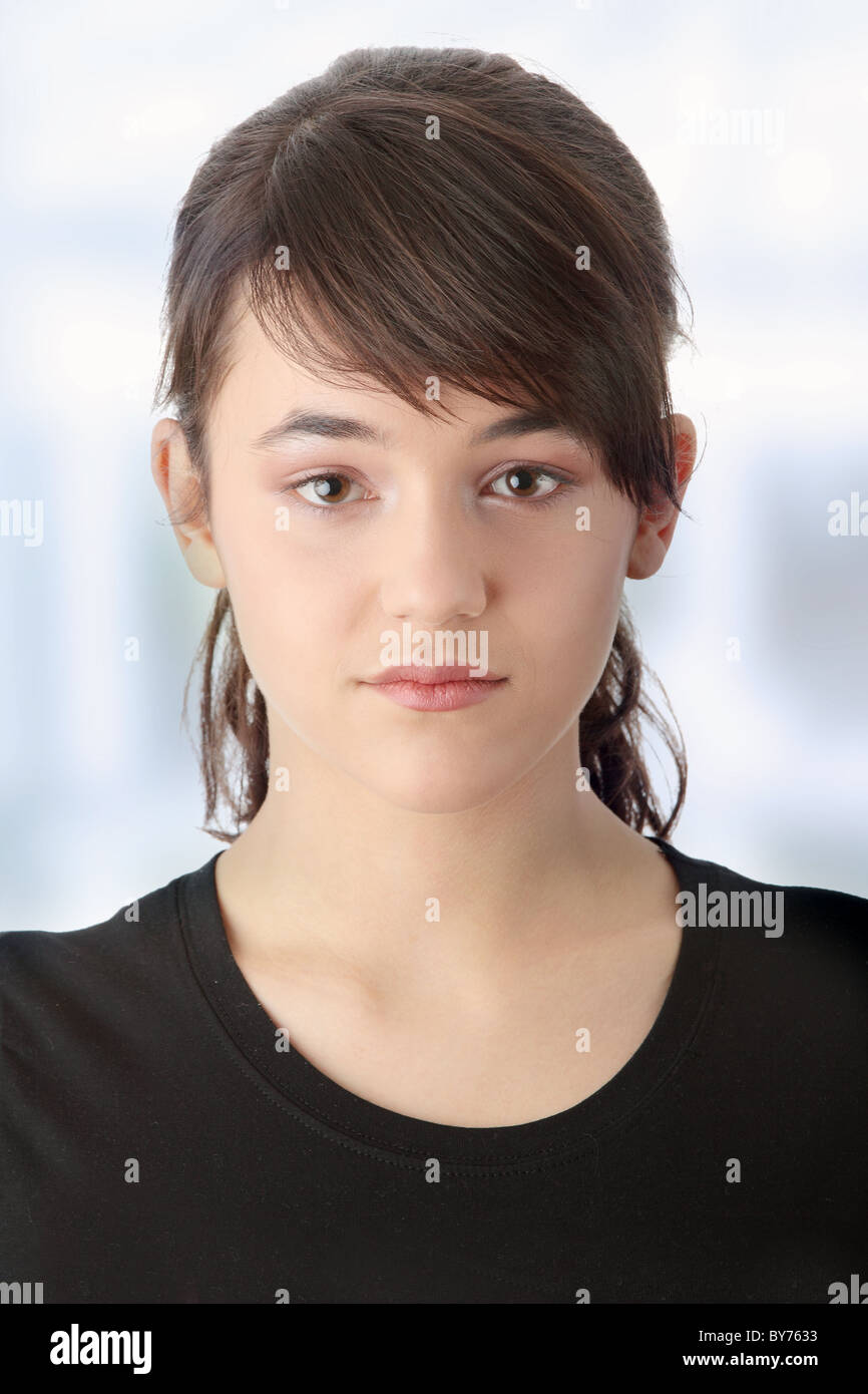 Teen girl portrait, over white background Stock Photo - Alamy