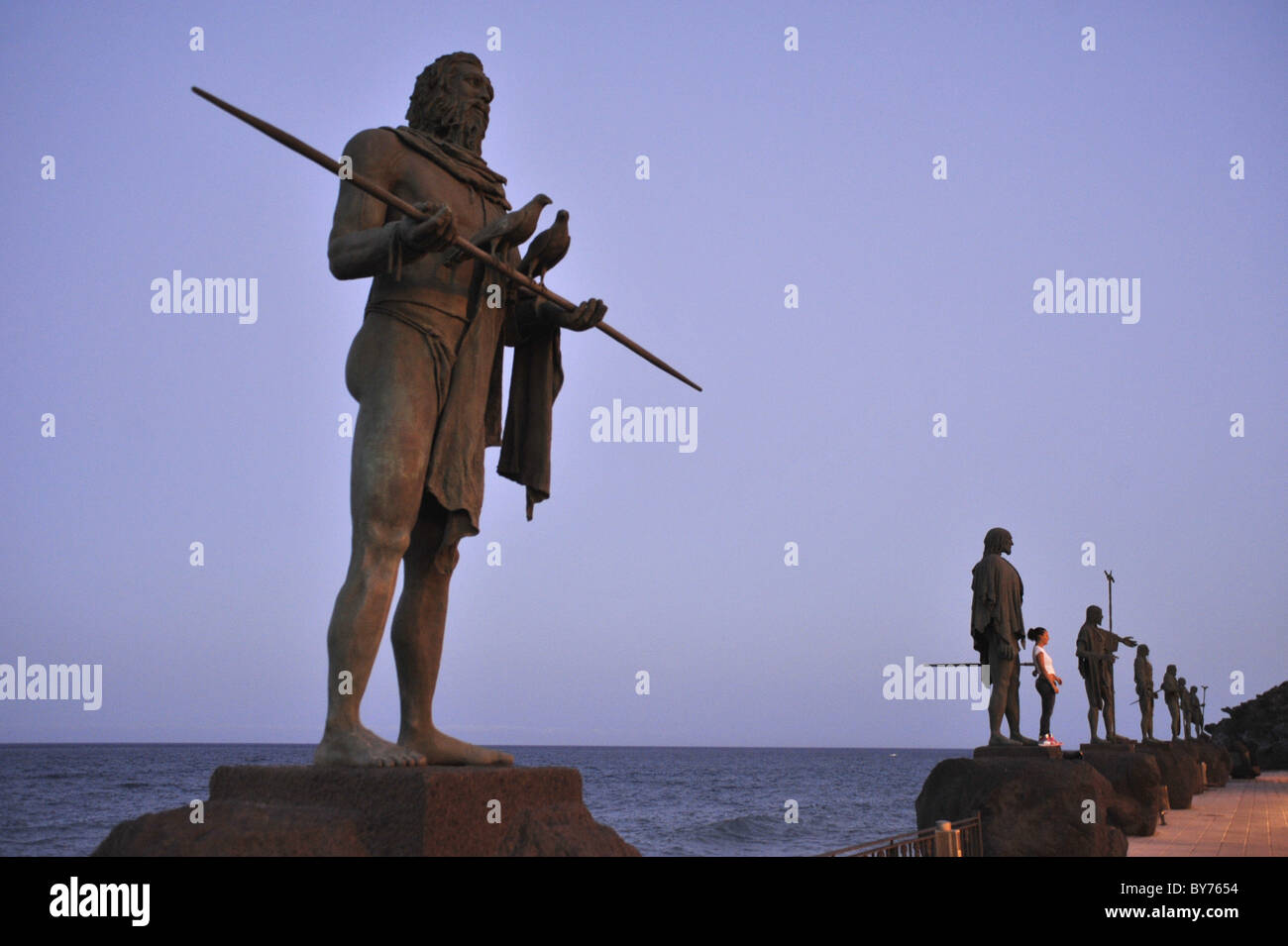Statues of Guanches, aboriginal inhabitants of the Canary Islands ...