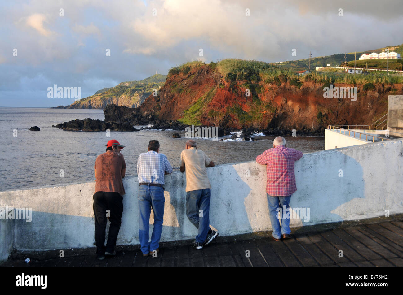 People at the harbour of Santa Cruz das Flores, Island of Flores ...