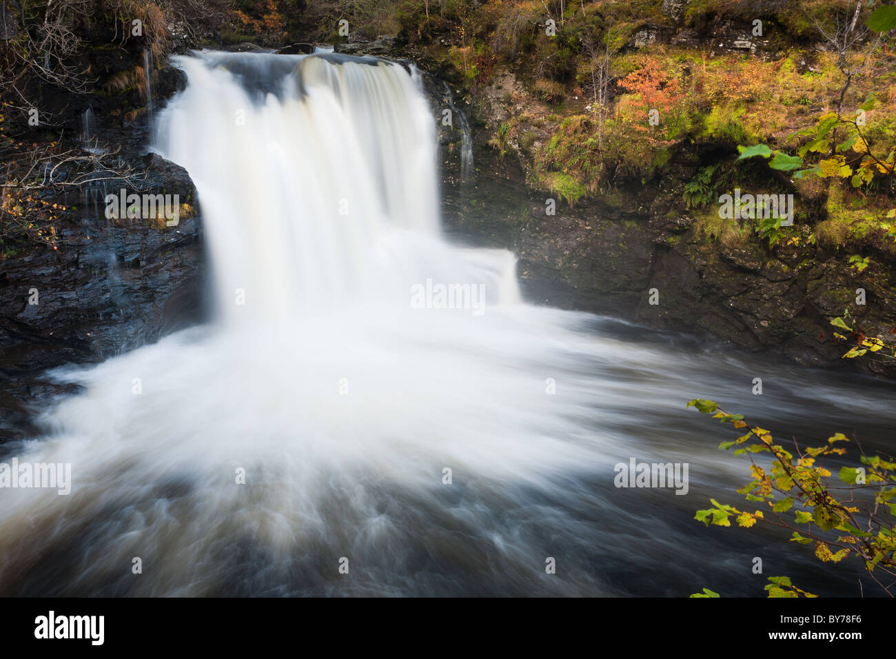 Rushing waters of the river Falloch flowing from the Falls of Falloch ...
