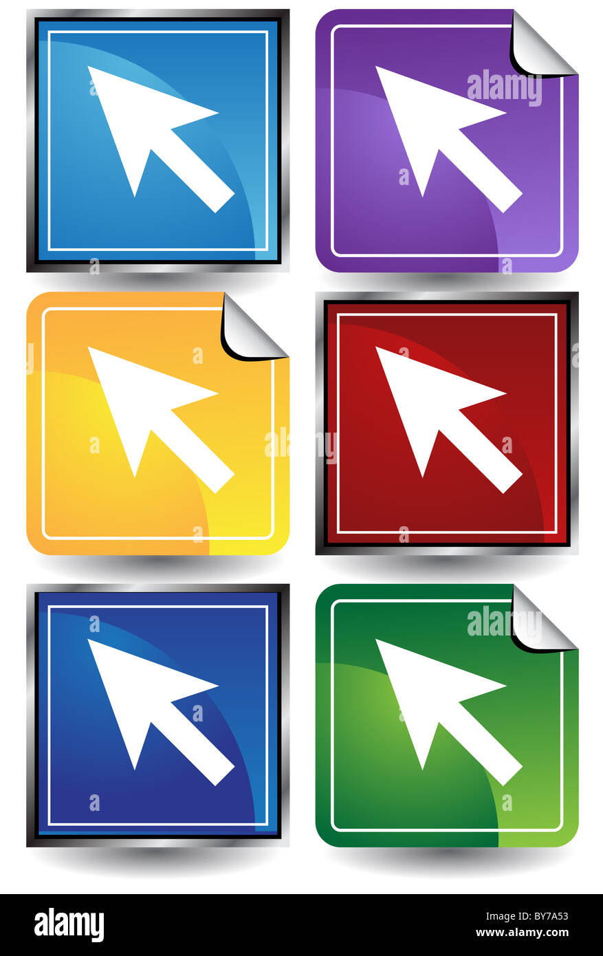 Set of 6 3D buttons - square and sticker style - pointer Stock Photo ...