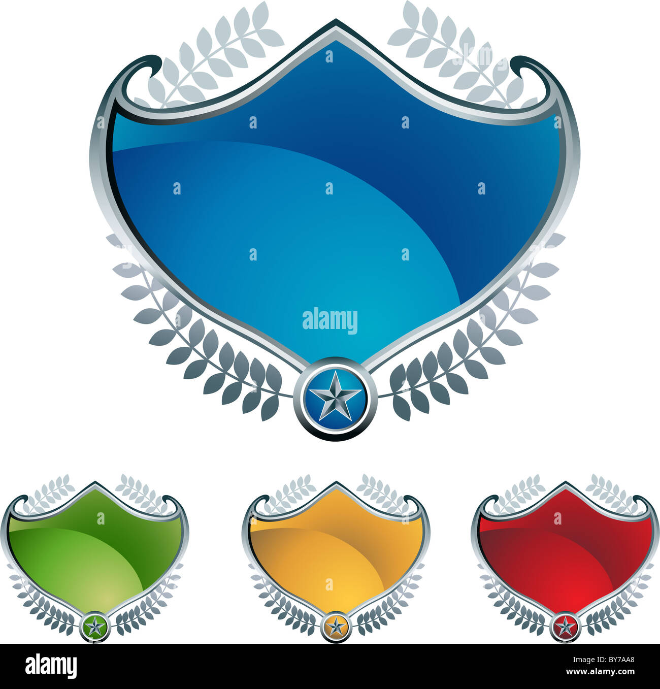 Colorful set of 4 3D shields Stock Photo - Alamy