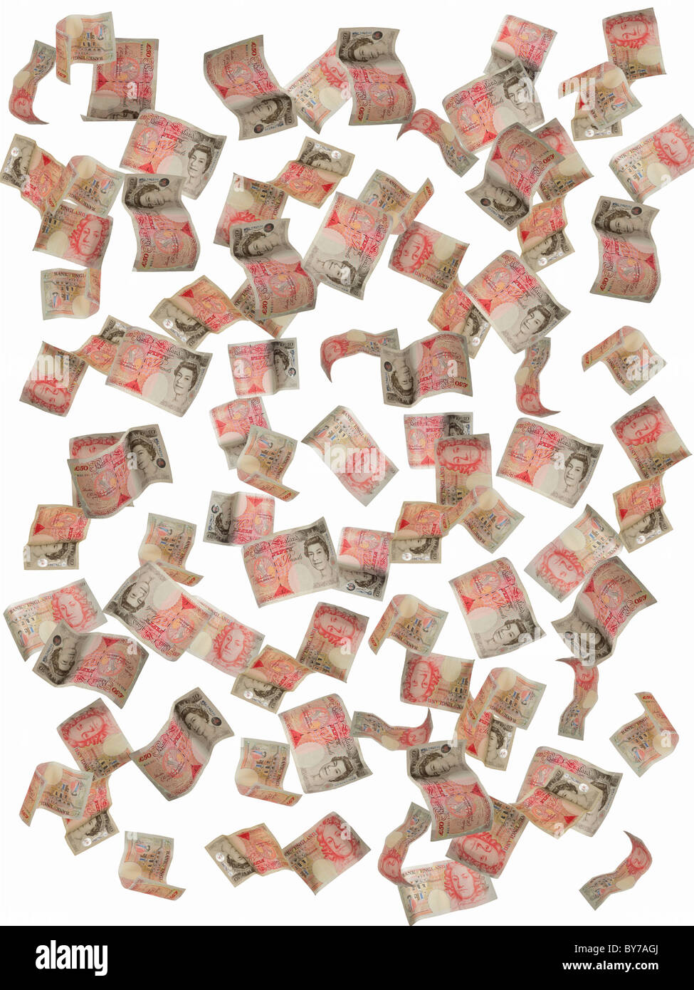 uk fifty pound notes falling Stock Photo - Alamy
