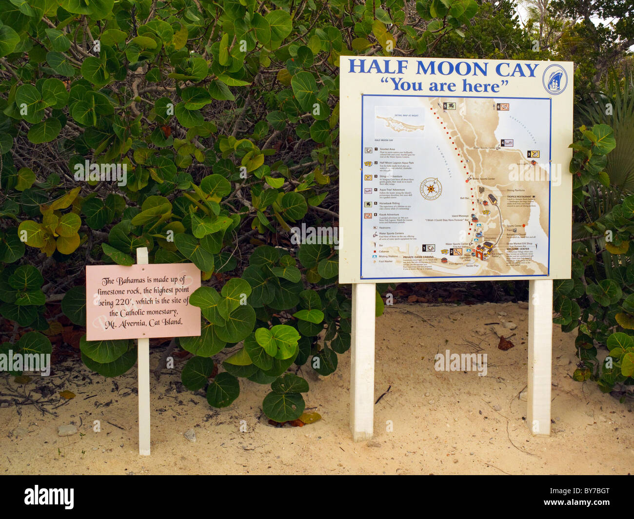 Half Moon Cay sign in the Bahamas Stock Photo - Alamy
