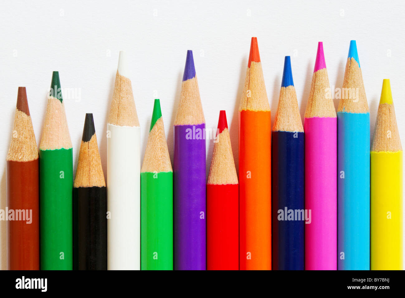 Detail of color pencil tips photographed on rough white paper Stock ...