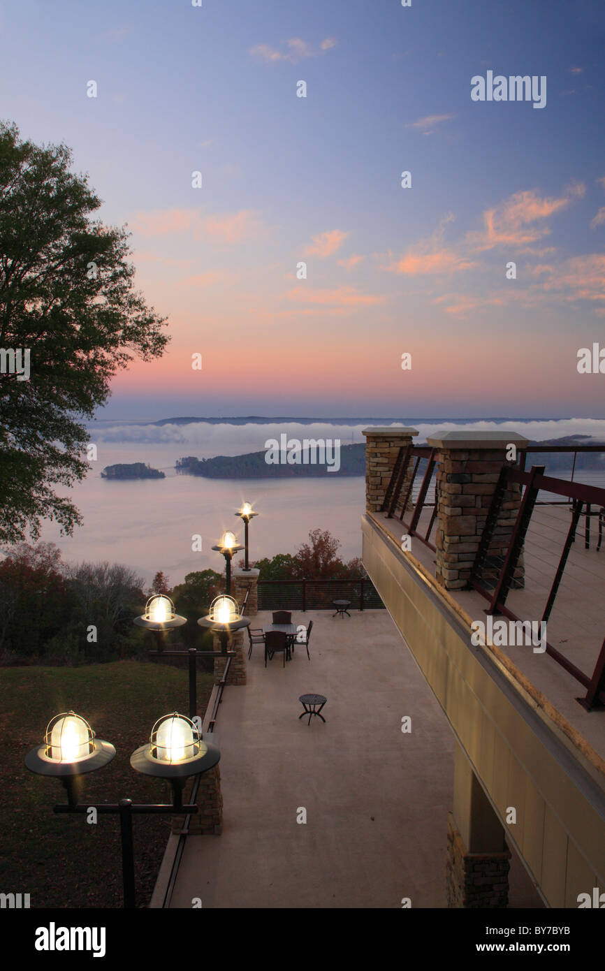 Sunrise view of Guntersville Reservoir from lodge, Lake Guntersville ...
