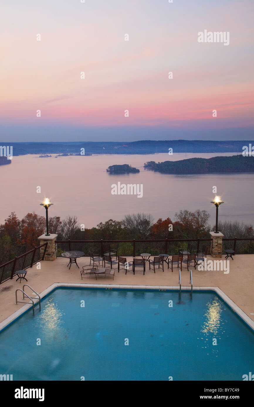 Lodge swimming pool at sunrise, Lake Guntersville Resort State Park ...