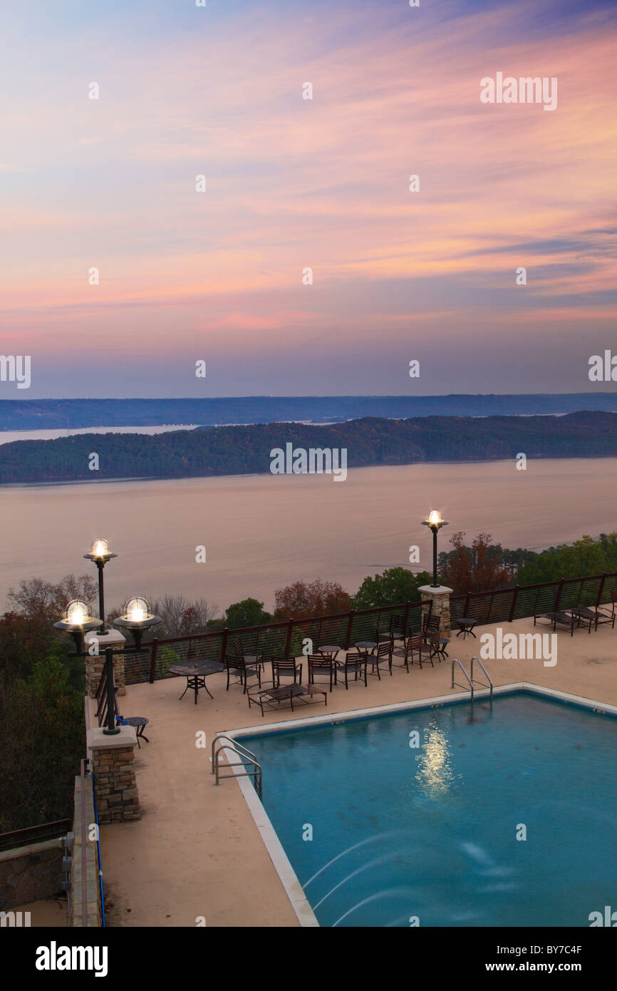 Lodge swimming pool at sunrise, Lake Guntersville Resort State Park ...
