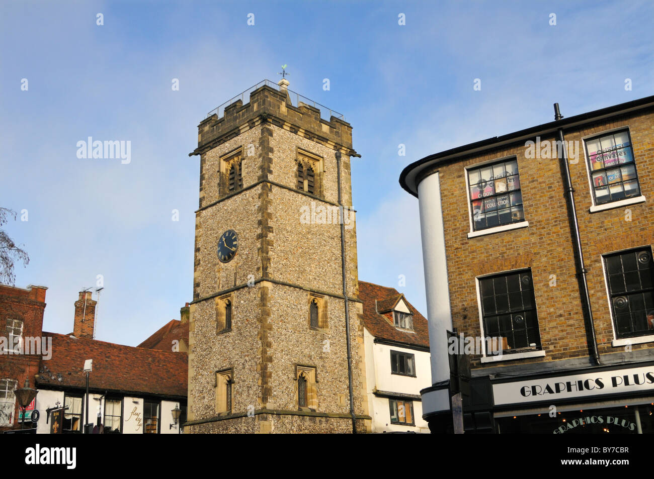 Early 15th century medieval clock tower at St Albans, Hertfordshire, UK ...