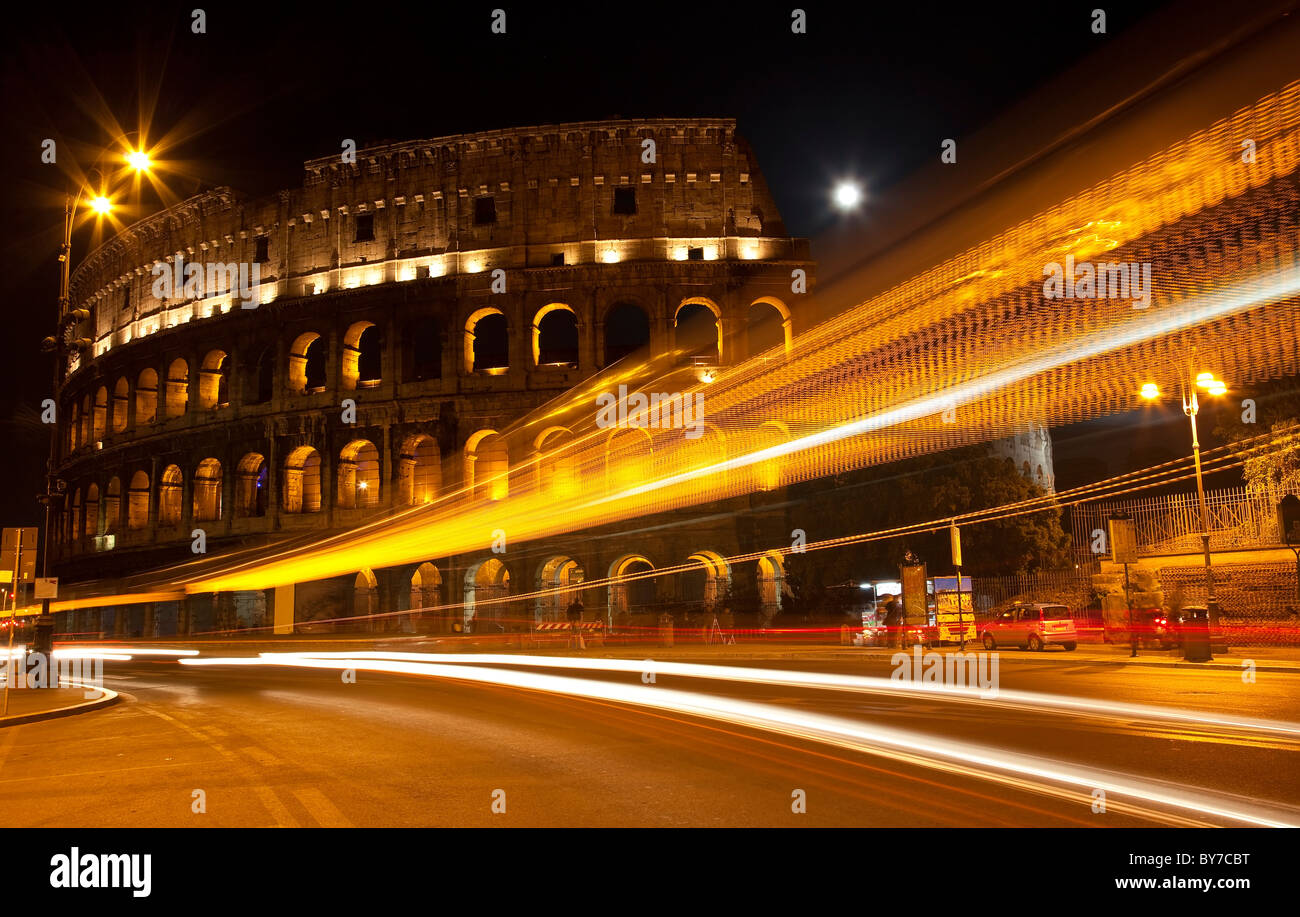 Colosseum Modern Street Abstract Night Moon Time Lapse Rome Italy Stock ...