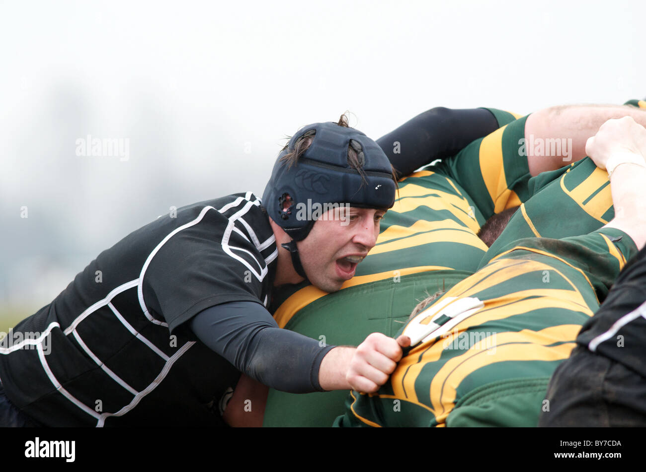 rugby player pushing opponents in a ruck Stock Photo - Alamy