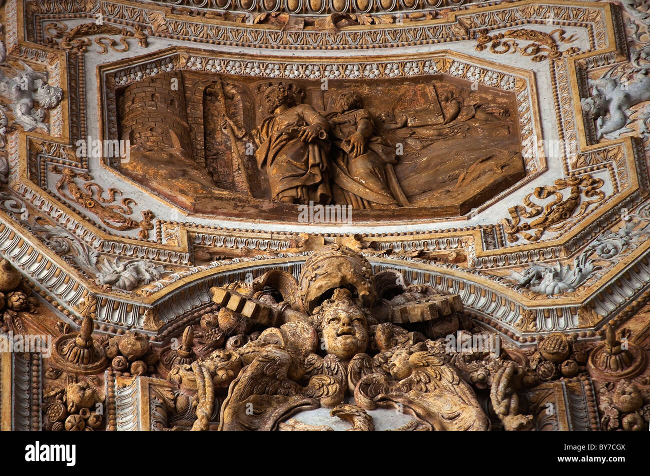 Vatican Inside Ornate Ceiling with Scullpture of Saint Peter and Angel ...