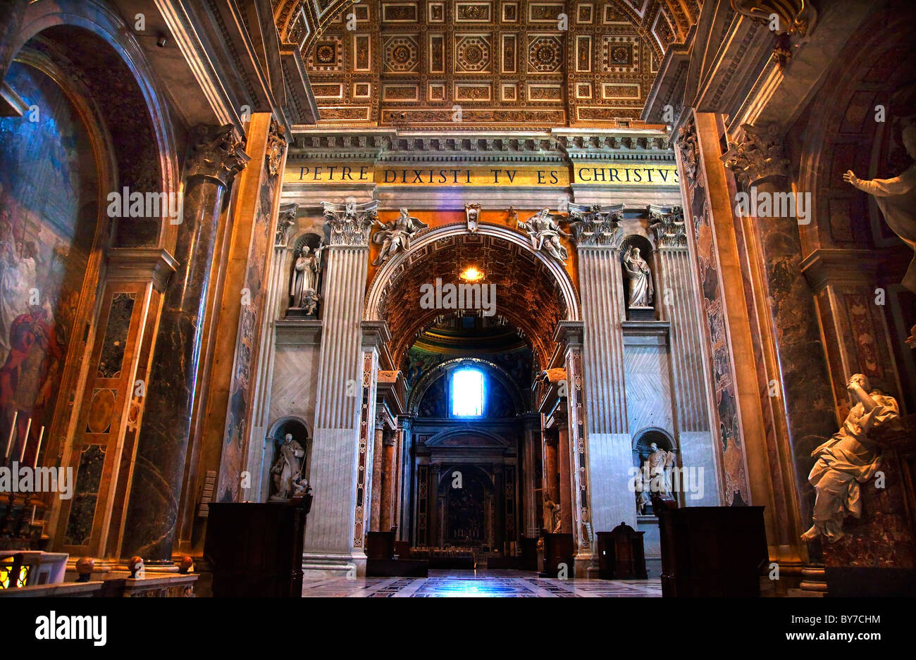 Vatican Chapel Inside Basilica Ornate Ceiling Blue Light Rome, Italy ...