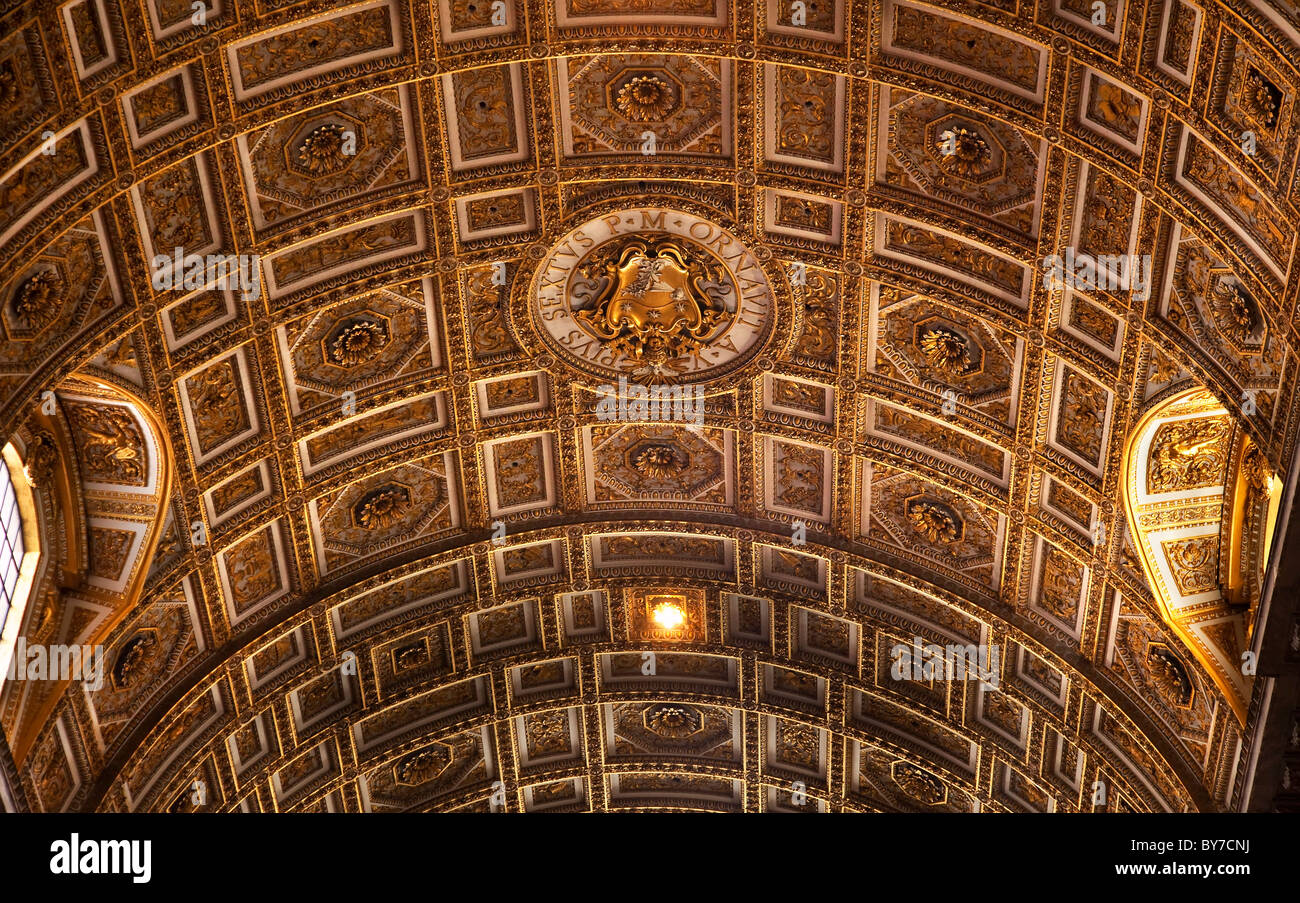 Vatican Inside Ornate Golden Curved Ceiling Detailed with Symbols Rome ...